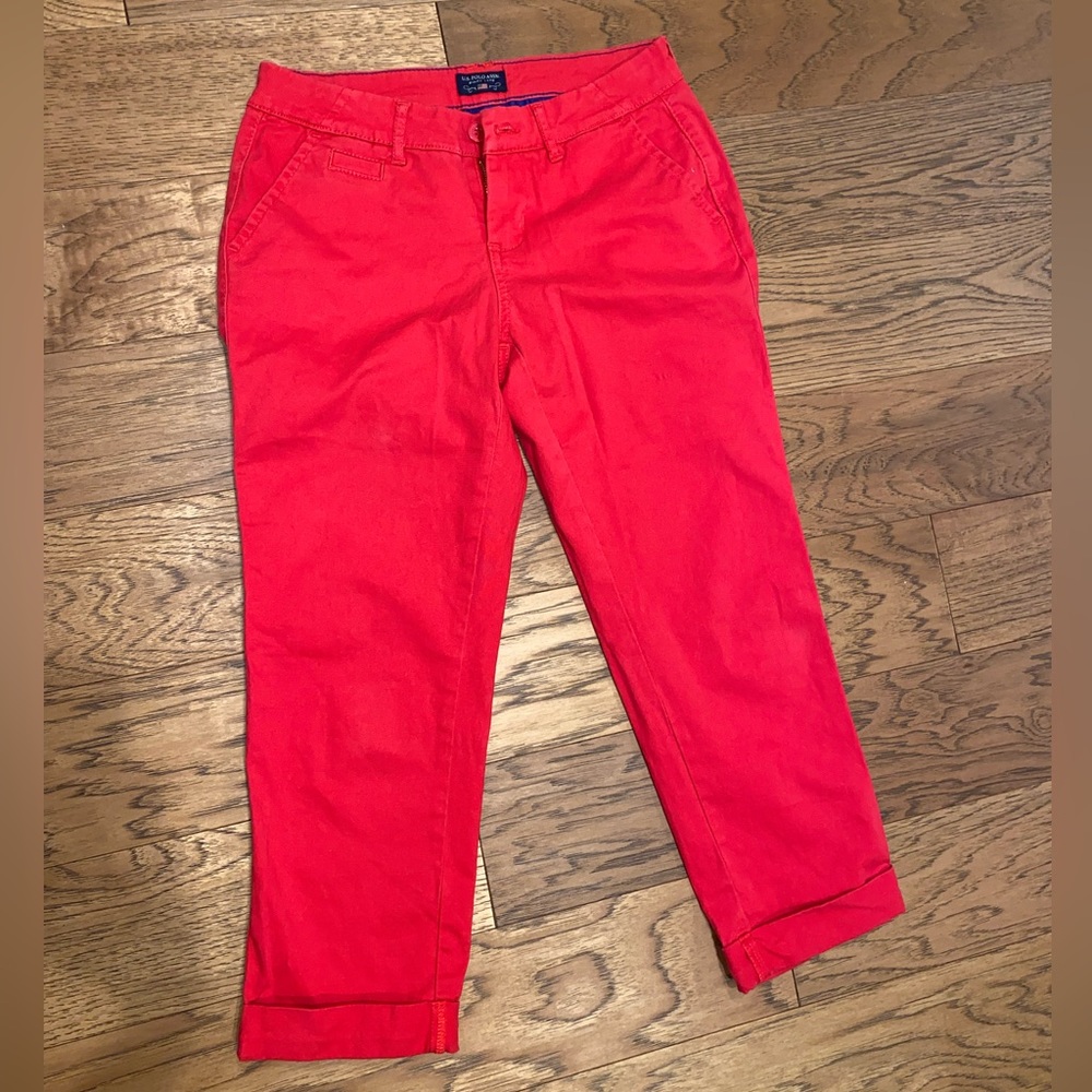 Us Polo Assn Red Cropped Trousers - Gem